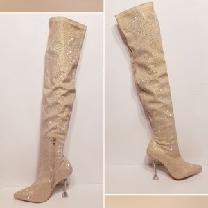 Shoes | Rhinestones Thigh High Boots | Poshmark